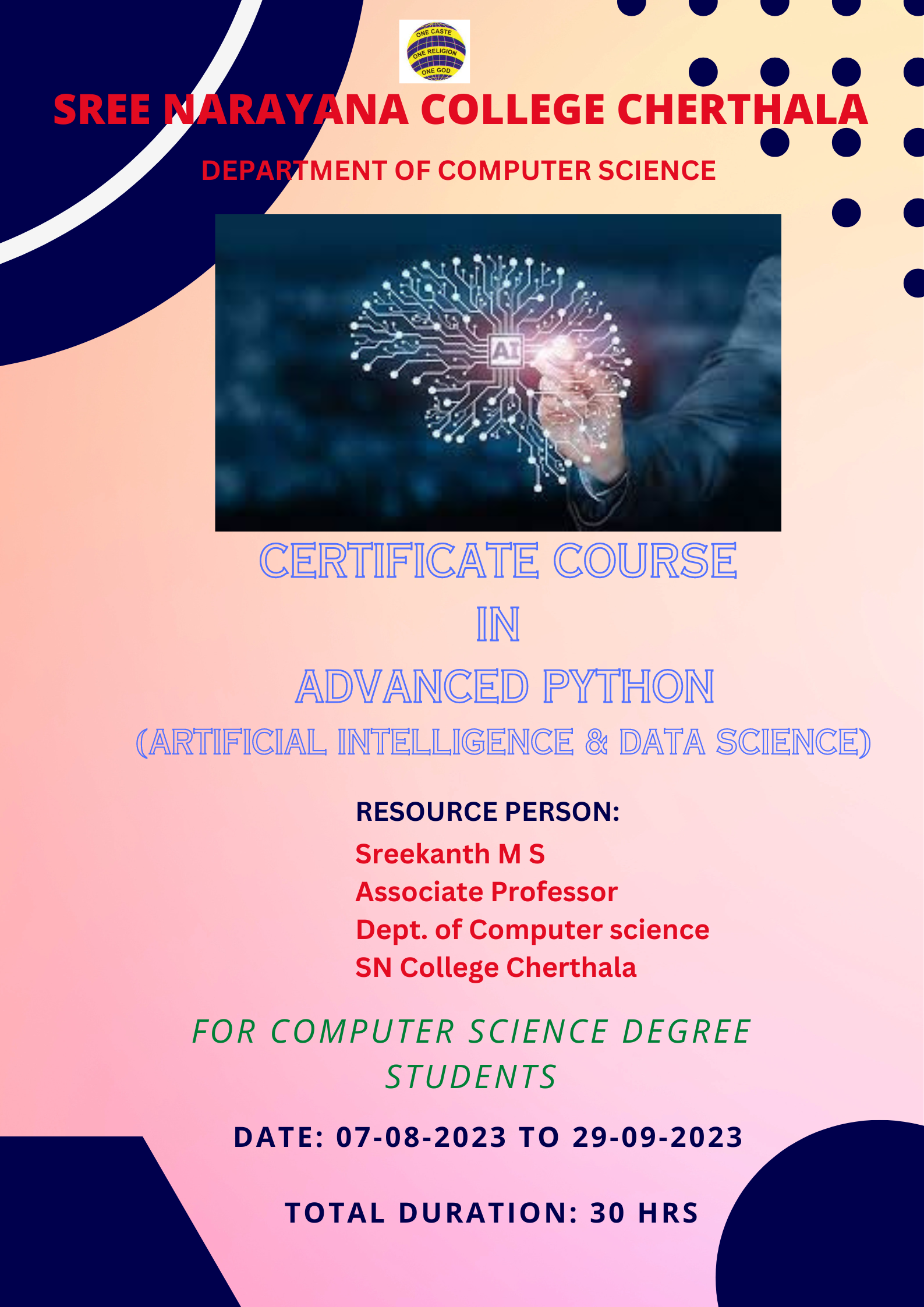 Certificate Course In Advanced Python Artificial Intelligence And Data Science Starting From 07